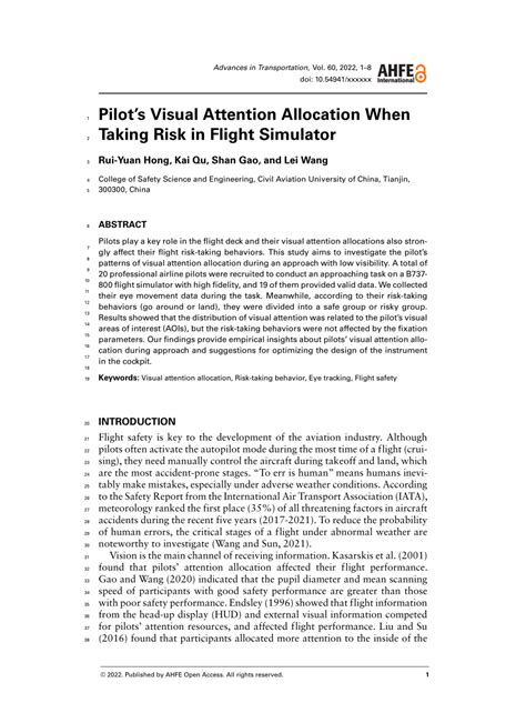 Pdf Pilots Visual Attention Allocation When Taking Risk In Flight