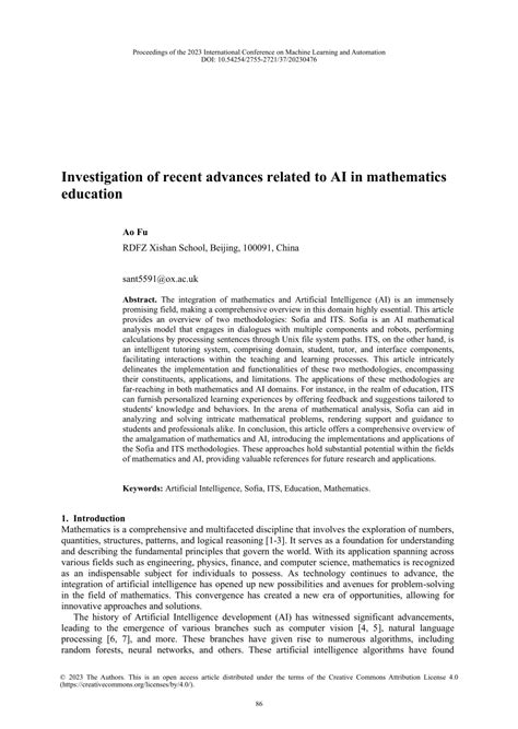 Pdf Investigation Of Recent Advances Related To Ai In Mathematics Education