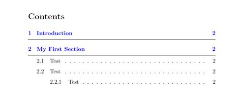 Titletoc Solid Line Under Each Entry In Table Of Contents Tex