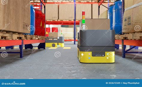 Smart Warehouse Technology And Automated Warehouse Robots Concept With