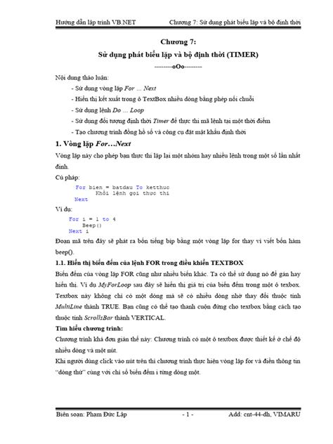 7 - Chuong 7 - Su Dung Phat Bieu Lap Va Bo Dinh Thoi | PDF