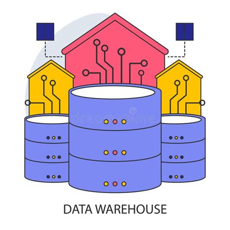Data Warehouse Centralized Data Storage Systems With Advanced Connectivity Stock Vector