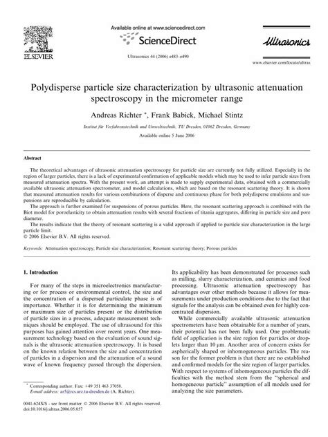 Pdf Polydisperse Particle Size Characterization By Ultrasonic