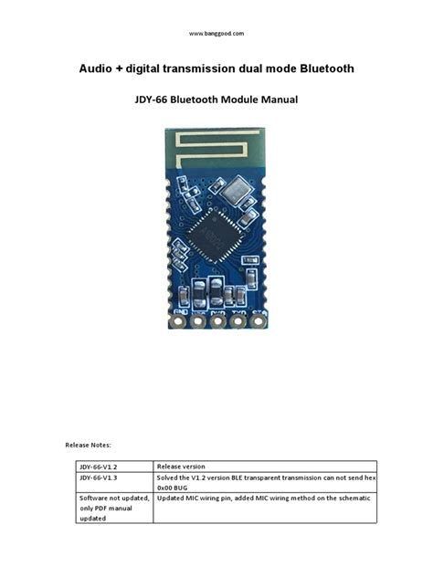 Audio Digital Transmission Dual Mode Bluetooth Jdy 66 Bluetooth Module Manual Pdf