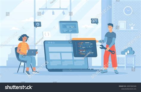 Software Development Programming Coding People Write Stock Vector
