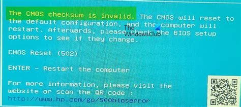 Troubleshooting CMOS Checksum Error
