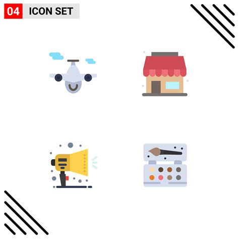 4 Universal Flat Icons Set For Web And Mobile Applications Airplane Promotion World Webshop Art