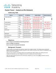 11 5 5 Packet Tracer Subnet An IPv4 Network Docx Packet Tracer Subnet An IPv4 Network