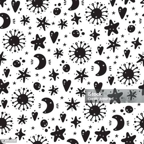 공간 벡터 완벽 한 패턴입니다 우주 공간을 낙서 태양 달 별과 마음 코스모스 배경입니다 만화 갤럭시 0명에 대한 스톡 벡터 아트 및 기타 이미지 Istock