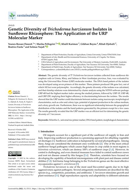 Pdf Genetic Diversity Of Trichoderma Harzianum Isolates In Sunflower