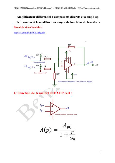 PDF Differential Amplifier With Real Op How To Model It Using Transfer Functions Under ISIS