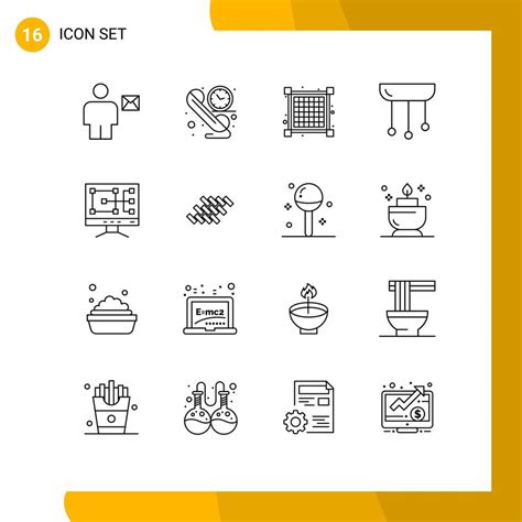 Group Of 16 Outlines Signs And Symbols For Computer Interior Time Home