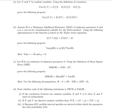 Solved A Let X And Y Be Random Variables Using The Chegg