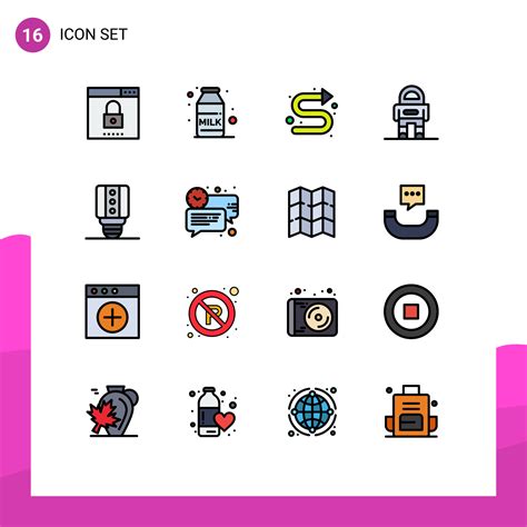 User Interface Pack Of 16 Basic Flat Color Filled Lines Of Led Suit Arrows Space Astronaut