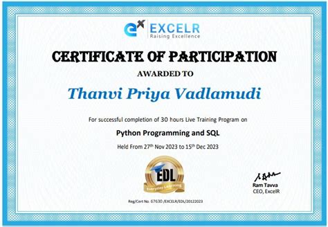Thanvi Priya Vadlamudi On Linkedin Excelr Python Programming Sql Training