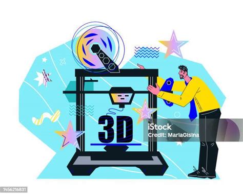 3d 프린터 서비스 배너 또는 포스터 만화 평면 벡터 그림이 격리되어 있습니다 3d 프린팅 필라멘트에 대한 스톡 벡터 아트 및