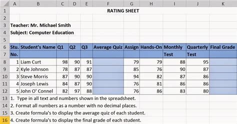 Ms Excel Activities ~ Computer Fundamentals