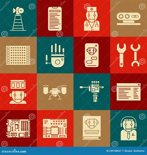 Set Worker Robot Software Web Developer Programming Code Spanner