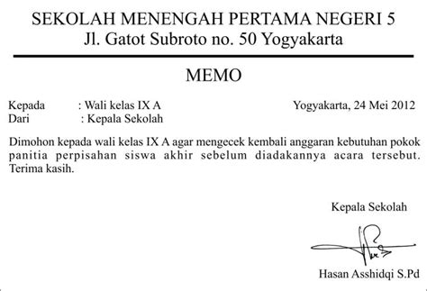 16 Contoh Surat Memo Memorandum Perusahaan Sekolah Pribadi