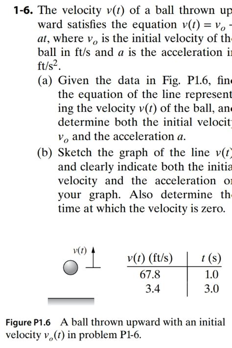 1 6 the velocity v t of a ball thrown up ward