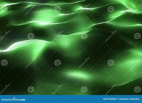 3d Rendering Hi Tech Digital Terrain Green Abstract Space On Dark Background With Connecting