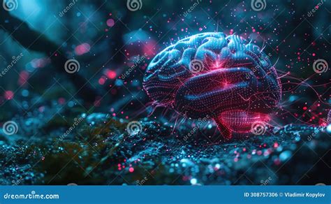 A Brain Emitting Light Pulses Connected To Conductors Stock Illustration Illustration Of
