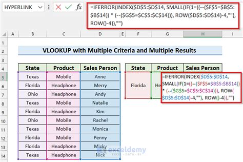 VLOOKUP With Multiple Criteria And Multiple Results Examples
