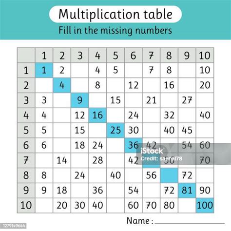 곱셈 테이블 누락된 숫자를 입력합니다 수학 아이들을위한 워크 시트 0명에 대한 스톡 벡터 아트 및 기타 이미지 0명 계산함 계획 Istock
