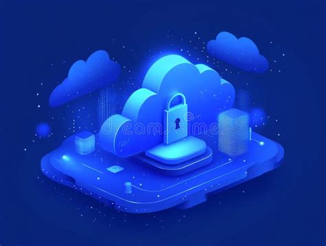 Bright Blue Cloud Platform With Lock Icon Surrounded By Secure Data Storage Symbols