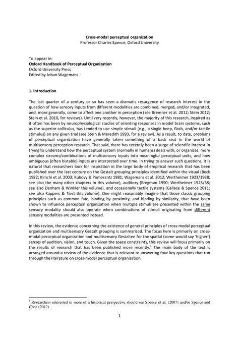 Cross Modal Perception Example Docsity