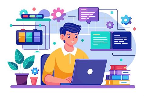 A Programmer Focused On Coding And Big Data In A Colorful Workspace