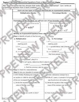 Writing Exponential Equations From Word Problems Guided Notes And Practice