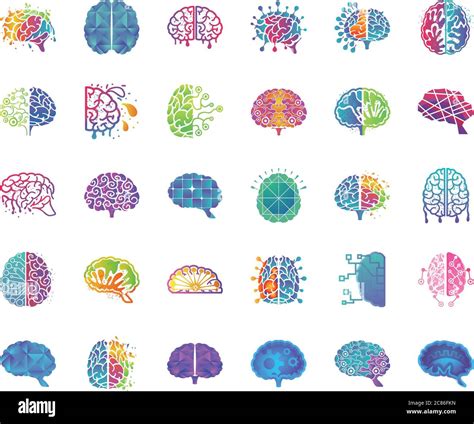 Gehirn Denken Und Design Satz Von Symbolen Vektor Illustration Design Stock Vektorgrafik Alamy