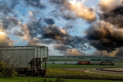 Rolling Stock Sitting On The Rails Outside Of Huxley Alberta Canada Stock Image Image Of