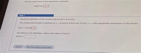 Solved Find The Exact Value Of The Expression If Possible Chegg