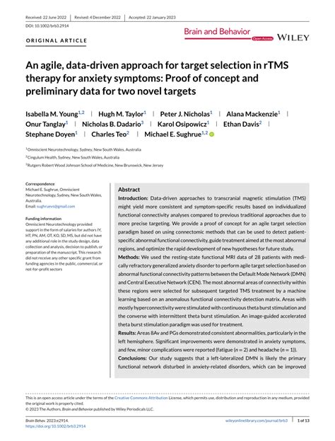 Pdf An Agile Data Driven Approach For Target Selection In Rtms Therapy For Anxiety Symptoms