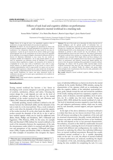 Pdf Effects Of Task Load And Cognitive Abilities On Performance And