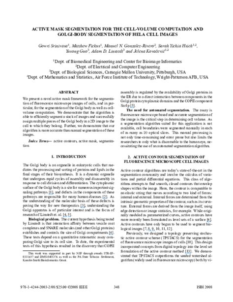 Pdf Active Mask Segmentation For The Cell Volume Computation And