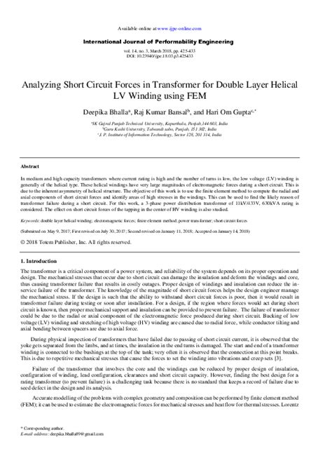 Pdf Analyzing Short Circuit Forces In Transformer For Double Layer Helical Lv Winding Using Fem