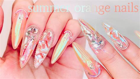 여름 저격🔫 필름아트🧡 물광 뿜는 파우더네일 하는 방법 셀프네일 네일아트 유리네일 Asmr Youtube