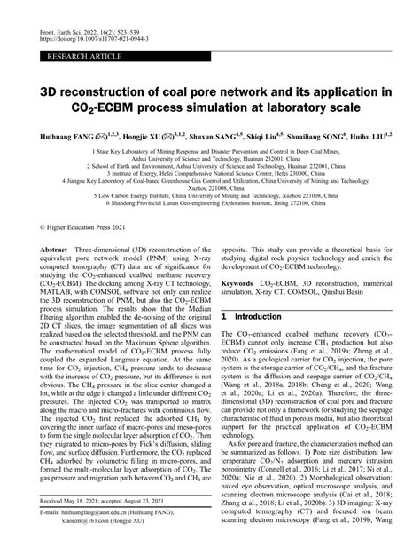 Pdf 3d Reconstruction Of Coal Pore Network And Its Application In Co2