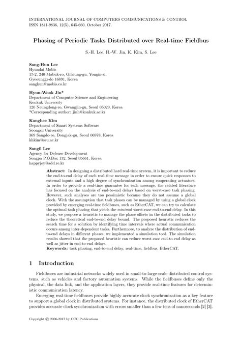 Pdf Phasing Of Periodic Tasks Distributed Over Real Time Fieldbus