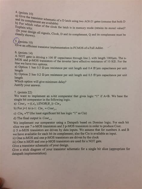 Solved Give The Transistor Schematic Of A D Latch Using Two