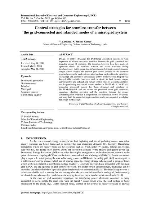 PDF Control Strategies For Seamless Transfer Between The Grid Connected And Islanded Modes Of