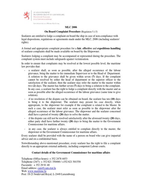 Mlc 2006 Onboard Complaint Procedure Pdf Complaint Common Law