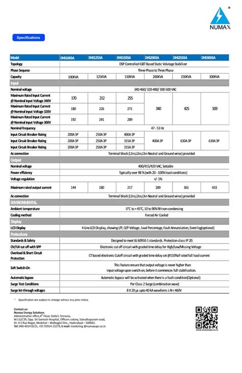 DSP Based IGBT Technology Air Cooling Numax 510 Kva 3 Phase Static Voltage Stabilizer At