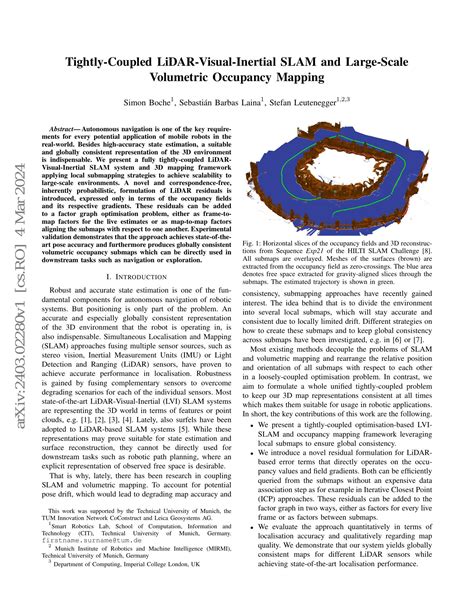 tightly coupled lidar visual inertial slam and large scale volumetric