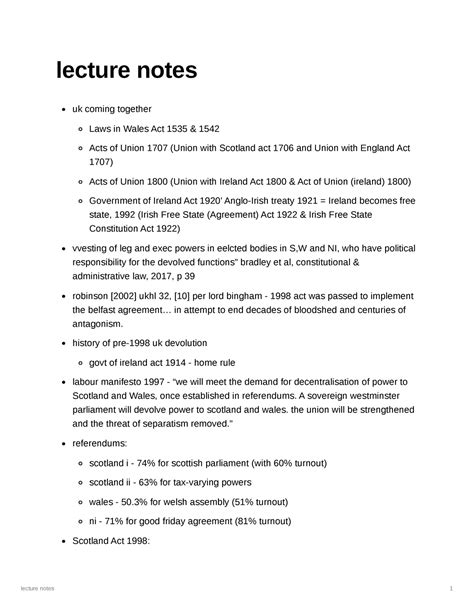 Devolution And Territorial Constitution Lecture Notes Lecture Notes 1