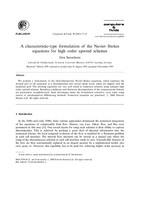 Pdf A Characteristic Type Formulation Of The Navierstokes Equations For High Order Upwind Schemes
