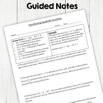 Quadratic Functions Transformations Writing Equations Lesson Activity Practice